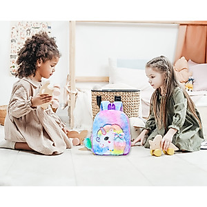 HICCUPfish CBOALOGR Cute Plush Unicorn Toddler Mini Travel Bag Princess Plush Backpack for Girls 3-6 years (Purple Unicorn Bowknot)