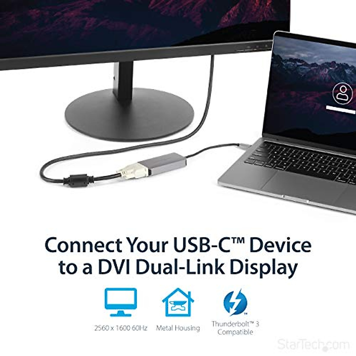 StarTech.com USB 3.1 Type-C to Dual Link DVI-I Adapter - Digital Only - 2560 x 1600 - Active USB-C to DVI Video Adapter Converter (CDP2DVIDP), Space Gray