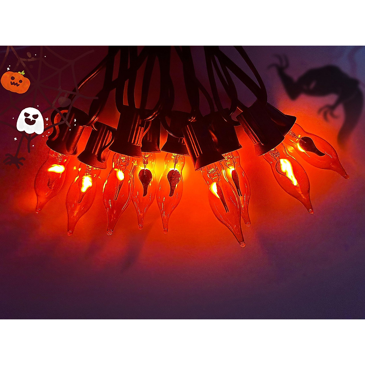 12 Pack Flicker Flame Light Bulbs, C18 Halloween Orange Flame Replacement Bulbs E12 Candelabra Base Light Bulbs for Electric Window Candles Halloween Indoor Outdoor String Lights , 1 Watt, 120 Volts