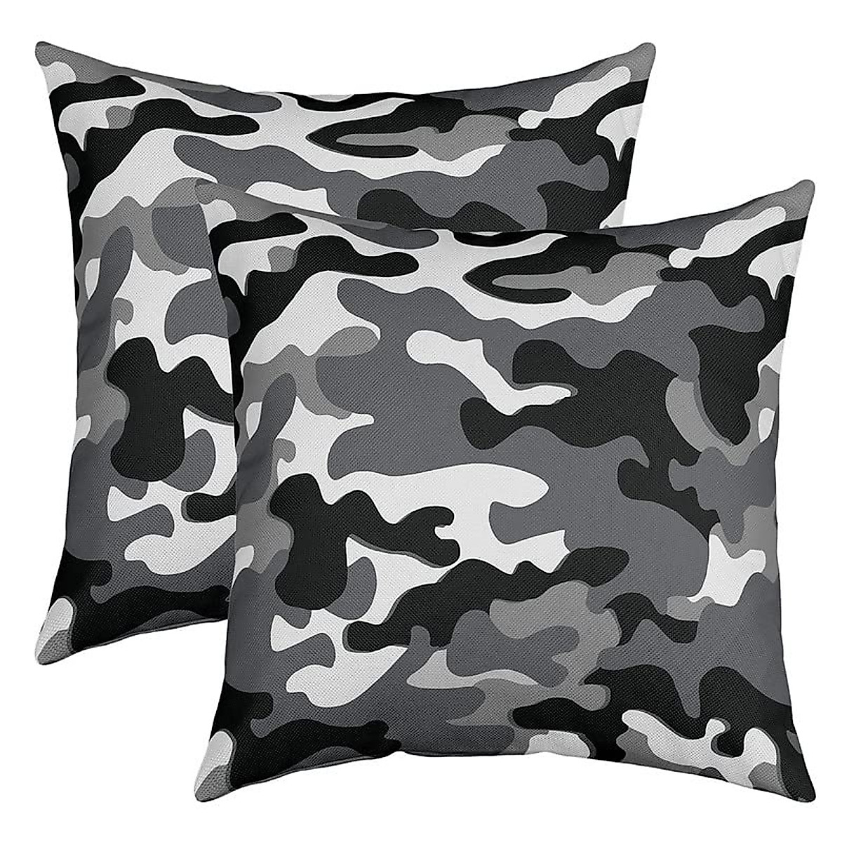 Pack of 2 Camo Grey Black White Decorative Throw Pillow Covers, Soft Camouflage Square Cushion Case Set for Couch Sofa Bedroom Living Room, Military Style Pillow Cases Pillowcases, 18x18 Inches