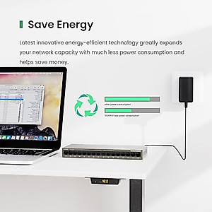 Tenda TEG1016M, 16 Port Gigabit Switch, Unmanaged Ethernet Switch with Traffic Optimization, Plug & Play, Fanless & Metal Design Network Switch, Limited Lifetime Protection