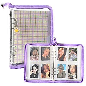 4-Pocket Kpop Photocard Holder Book with 30Pcs Inner Pages 6 Ring A5 Photocard Binder Card Collect Book Hold Up to 240 Cards (Purple)