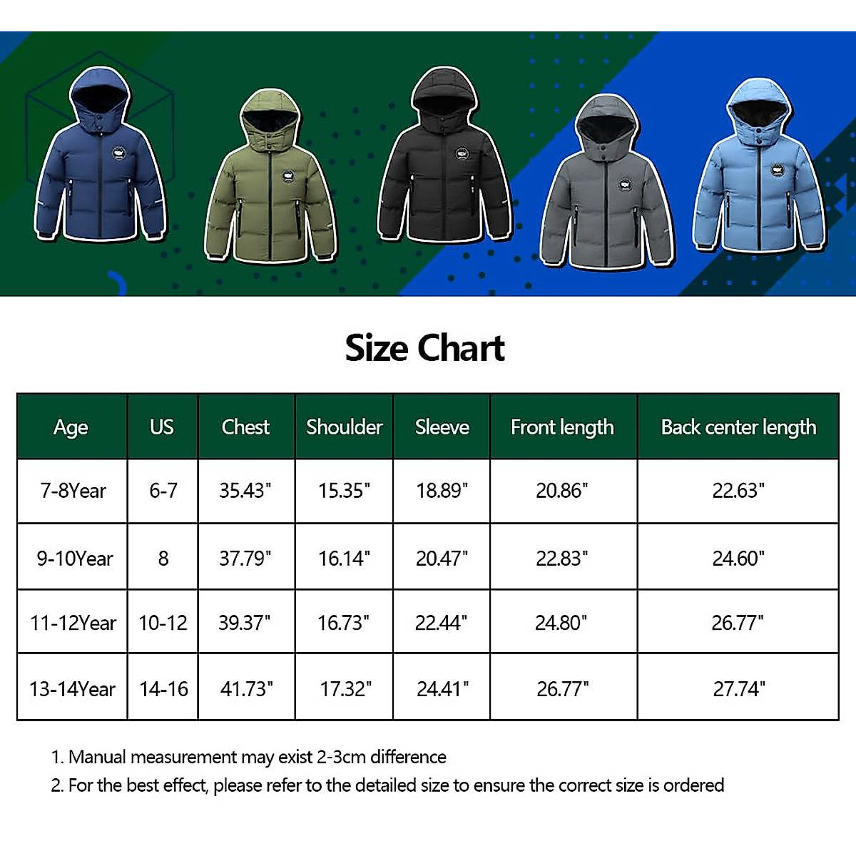 MOERDENG Kids Boy's Winter Coat Waterproof Fleece Lined Thick Down Coats Puffy Cotton Jackets with Hood