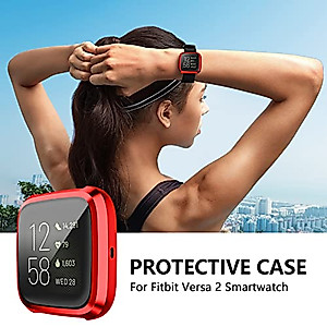 Compatible with Fitbit Versa 2 Case, NAHAI 6 Packs Ultra Rugged Cover Plated Case Scratch-Resist All Around Screen Protector for Fitbit Versa 2, Purple/Red/Rose Gold/Rose Pink/Green/Blue