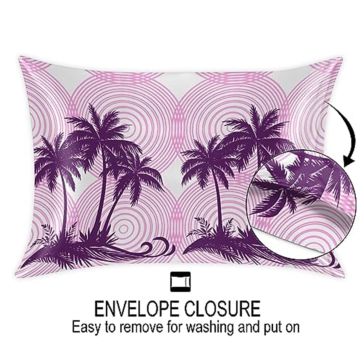 Palms Trees Satin Pillow Cases Silk Satin Pillowcase for Hair and Skin Standard Set of 2 Super Soft Silk Pillowcase with Envelope Closure (20x26 in)