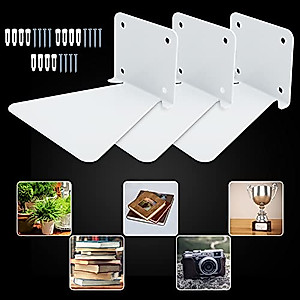 RealPlus 8pcs Invisible Floating Bookshelf for Wall Iron Floating Book Shelves Heavy Duty Book Organizer, White