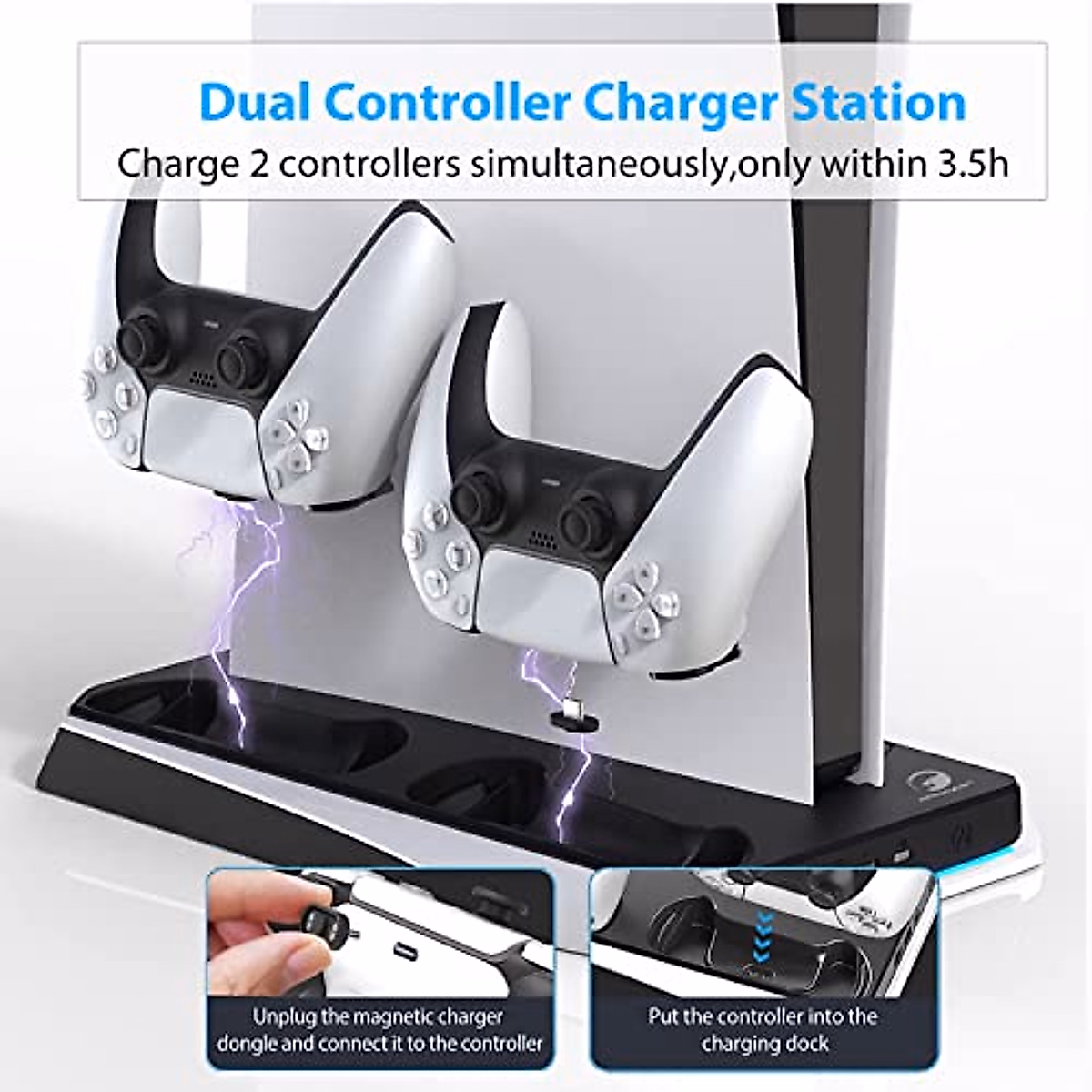 PS5 Controller Charging Station for Playstation 5 Console,PS5 Cooling Station for PS5 Digital & Disc Editions Consoles,PS5 Charging Station Vertical Stand with 12 Game Slots -HONCAM