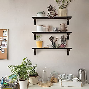 Icona Bay 24 Inch Wall Shelves, Set of 3 Black Modern Rustic Display Shelves, Wall Mount Picture Ledges w/Brackets