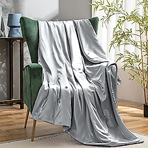 Vonty Satin Throw Blanket Silver Grey Satin Blankets 60x80 Inches, Cooling & Silky Throw Blanket Wrinkle-Free Cable Knit Throw Blanket for Coush Sofa Bed Outdoor
