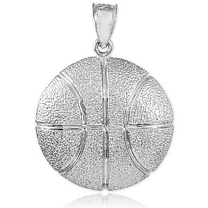 Solid 925 Sterling Silver Sports Charm Hammered Basketball Pendant