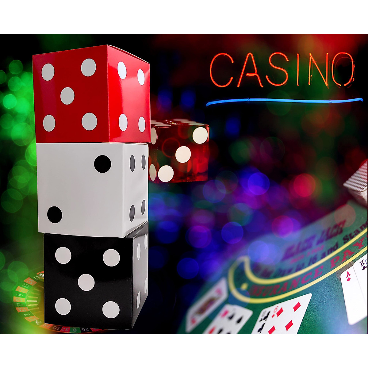 6 Pcs Dice Favor Boxes 8 x 8 x 8 Inch dice Boxes Bulk for centerpieces Casino Party Decorations Game Night Decorations Casino Themed Party Goodie Boxes Gift Box (Black, White, Red)