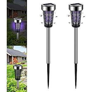 Jahy2Tech 2 Pack Solar Bug Zapper Outdoor Mosquito Zapper Waterproof Mosquito Killer Lamp for Patio Backyard Garden Pathway Insect Mosquito Repellent UV and White Light