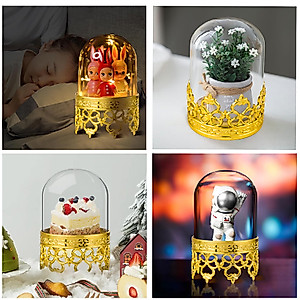 12 Pack Cake Plate Stand with Dome Cover (Gold), Mini Cloche Display, Display Cakes, Figurines (12 Gold)