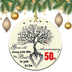 50th Anniversary Wedding Ornament Gifts for Women Men Couple, 50th Married, Wedding for Fifty Years, Ceramic Ornament for 50th Years Husband Wife Parents Keepsake Ornaments Christmas Tree Ornament