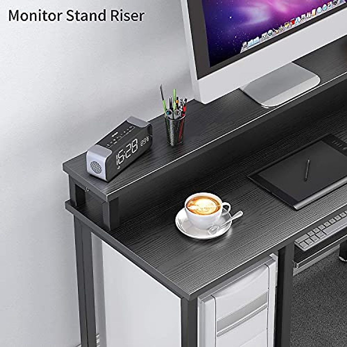 NOBLEWELL Computer Desk with Monitor Stand Storage Shelves Keyboard Tray，47" Studying Writing Table for Home Office (Black)