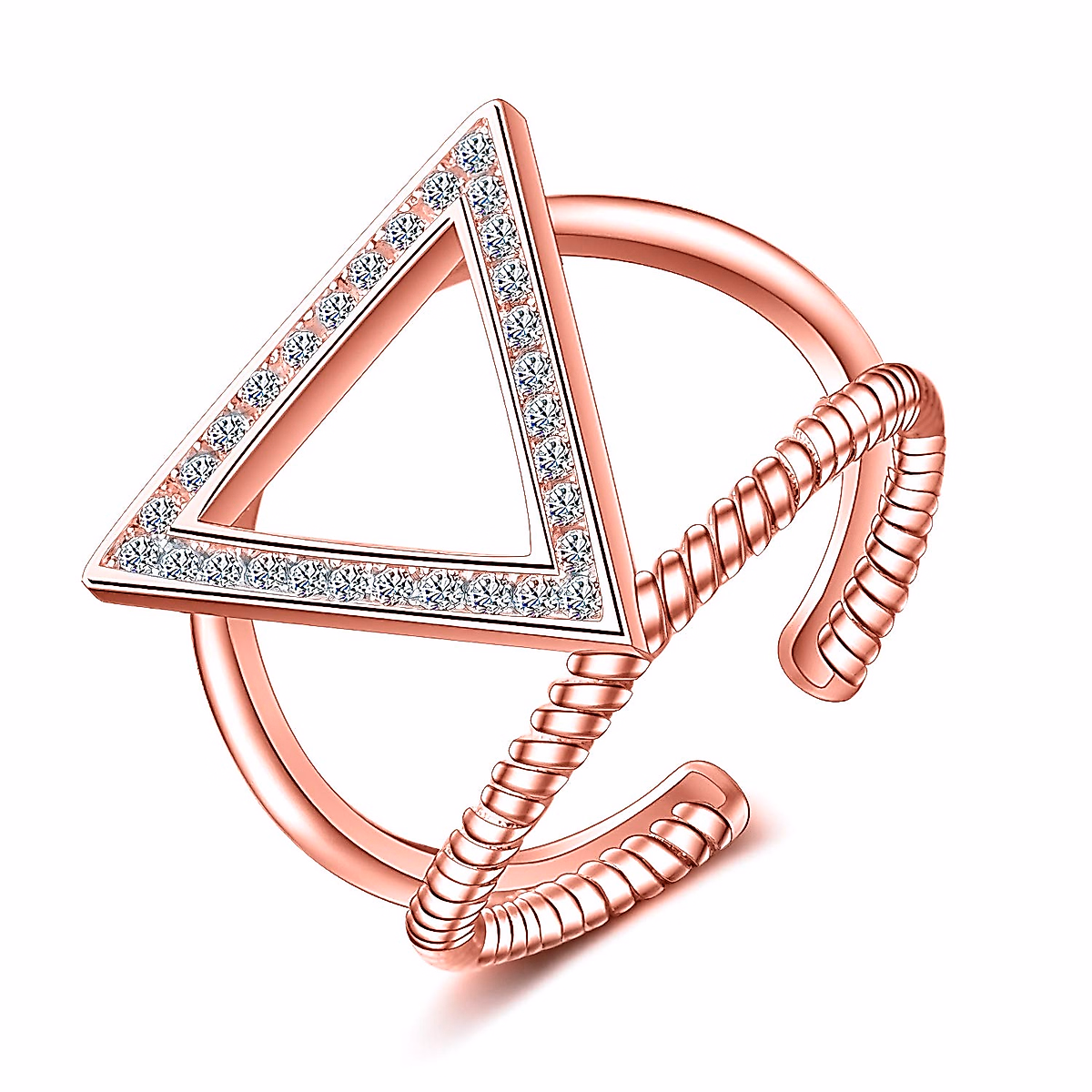 MADEONE 18K White Gold Plating Excellent Diamond Level Cubic Zirconia CZ Stone Triangle/Cross ring Adjustable Ring for Women Jewelry Christmas gifts with Box Packing (Triangle ring-rose gold)