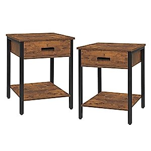 Iwell Nightstands Set of 2, End Table, Side Table, Bedside Table with Drawer and Storage Shelf for Bedroom, Small Space, Easy Assembly, Steel, Industrial Design, Rustic Brown