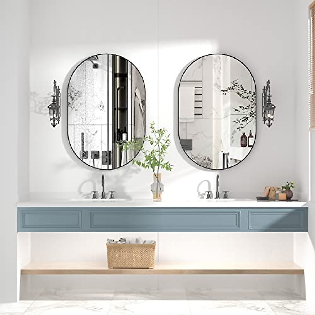 CASSILANDO Oval Mirror, 20"×30" Oval Bathroom Mirror, Metal Frame Mirror, Hang Horizontally or Vertically Unique Wall Mounted Mirror, Black Vanity Mirror for Living Room, Bathroom, Bedroom, Entryway