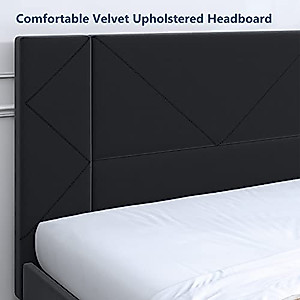 Flolinda Queen Bed Frame Stylish Upholstered Bed Frame Queen Size Platform with Tufted Velvet Headboard Stable Queen Size Bed Frame with 28pcs slats 10 Bed feet Queen Bed Frame no Box Spring Needed