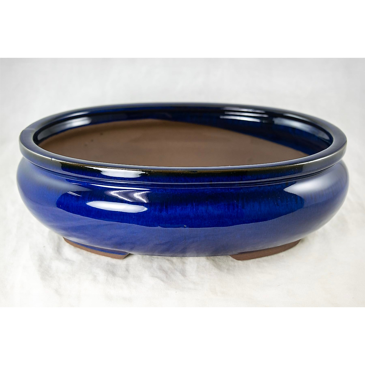 Calibonsai Oval Glazed Bonsai / Succulent Pot + Tray + Mesh 12''x 8.5''x 3.75'' - Dark Blue