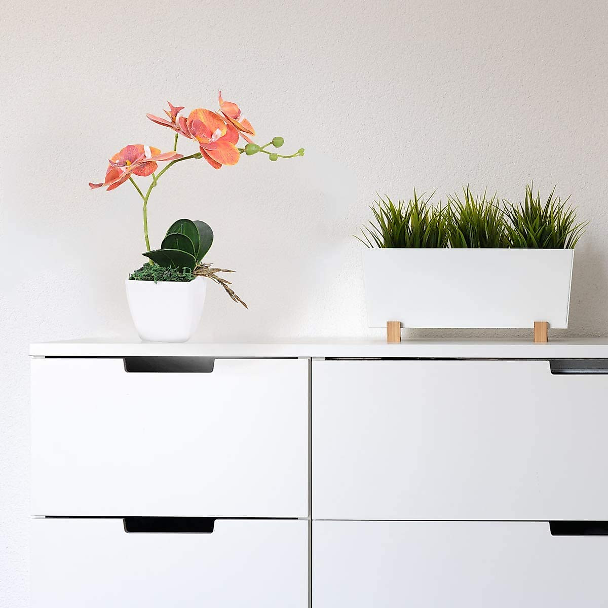 Moldiy Artificial Fake Flowers with Vase for Home Office Garden Party Wedding Decor (Orange)