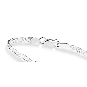 Miabella 925 Sterling Silver Italian 3-Strand Diamond-Cut 4mm Braided Herringbone Link Chain Bracelet for Women Teen Girls, Made in Italy (Length 7 Inches (Small))