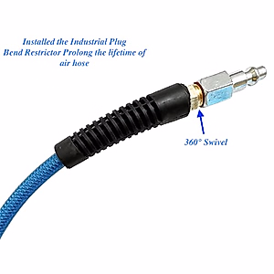 SANFU (PU) Polyurethane Reinforced Air Hose 1/4”ID(6.3 x 9.8mm) x 100ft, Anti-low temperature 300PSI with 1/4-Inch Swivel Solid Brass Quick Coupler and Plug, Navy Blue(100’)