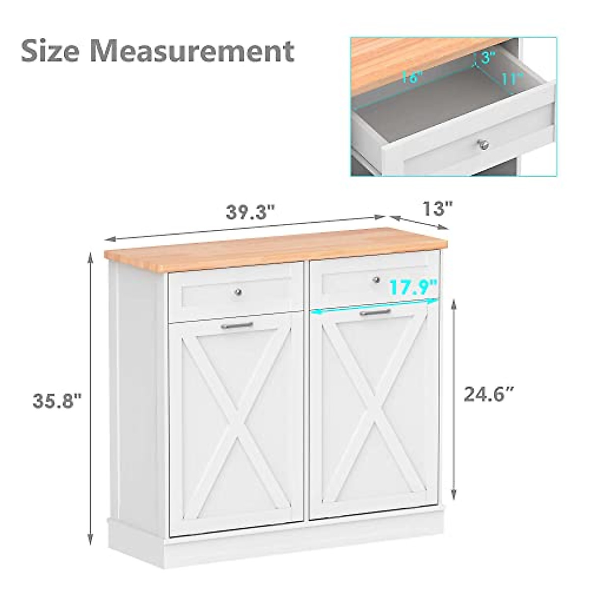 Betterhood Double Tilt Out Trash Cabinet Can Bin Kitchen 20 Gallon Wooden Free Standing Laundry Sorter,Recycling Cabinet with Hideaway Drawer, (Black)