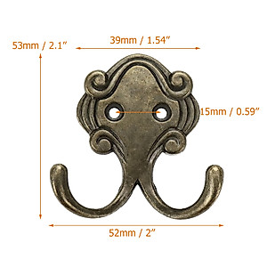 Coshar 8 pcs Bronze Hook Antique Hook Double Prong Hook for Hanging Towel Coat Scarf Key and Cap