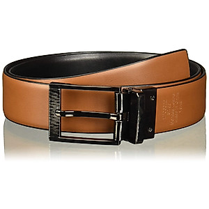 Perry Ellis Portfolio Feather Edge Leather Men's Belt, Reversible with Etched Buckle, Soft Touch Material (Sizes 30-54 Inches Big & Tall), Black / Brown Reversible, 36