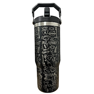 Silva lining designing Dental hyginiest tumbler 40oz tumbler Tooth tumbler Dental water bottle Gift for dentist Gift for dental hyginiest Office gift (30oz Black(59)-Dental(K))