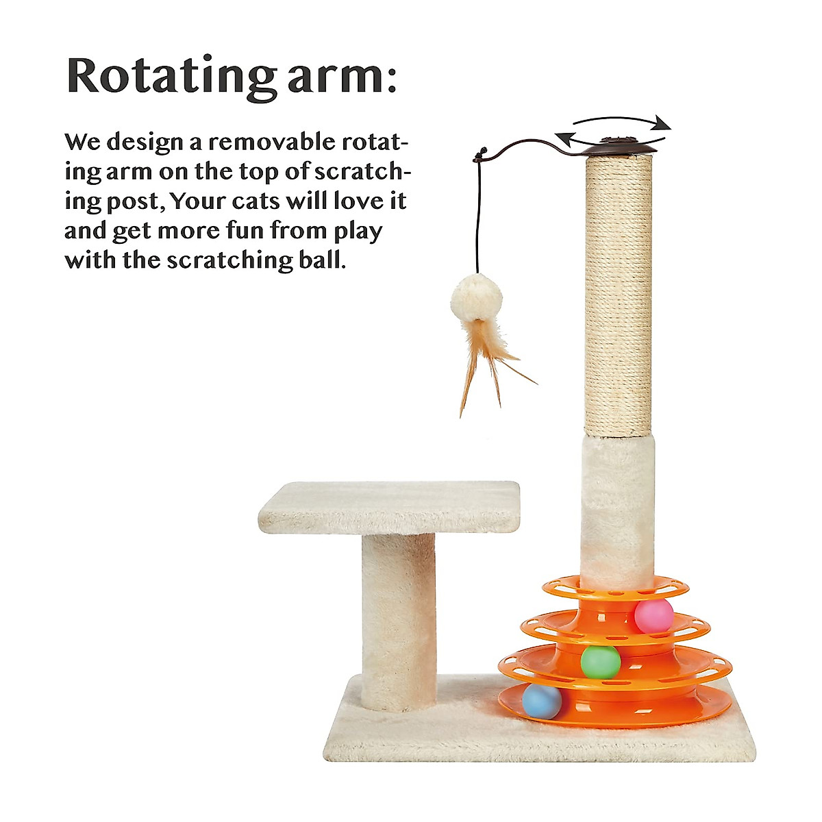 PEEKAB Tall Cat Scratching Post Kitten Sisal Scratcher Tree with Cat Tracks Toy Balls for Indoor Cats and Kittens - 25 inches