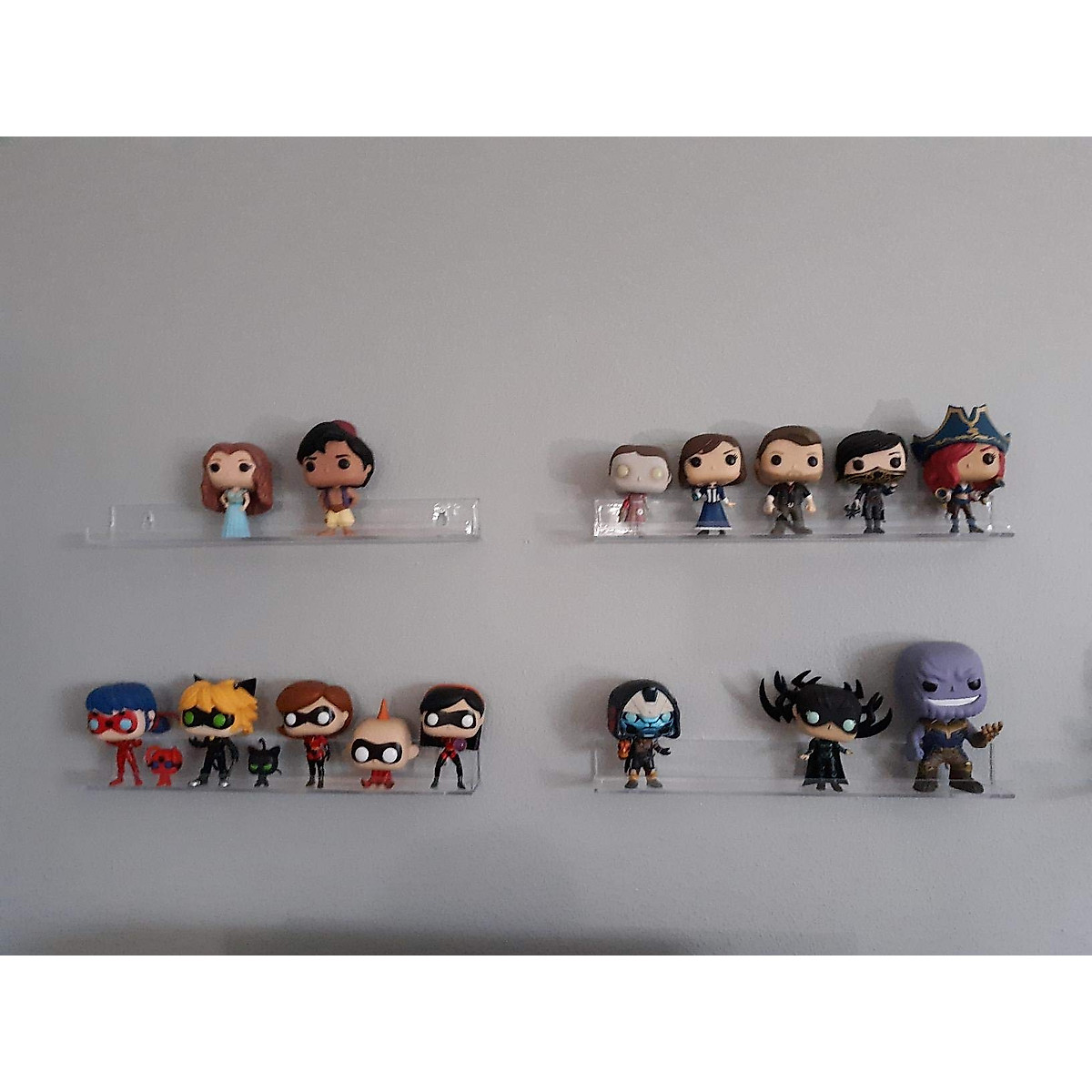 Sooyee 8 Pack 15 Inch Acrylic Invisible Kids Floating Bookshelf for Kids Room,Modern Picture Ledge Display Toy Storage Wall Shelf,Clear (8 Pack)