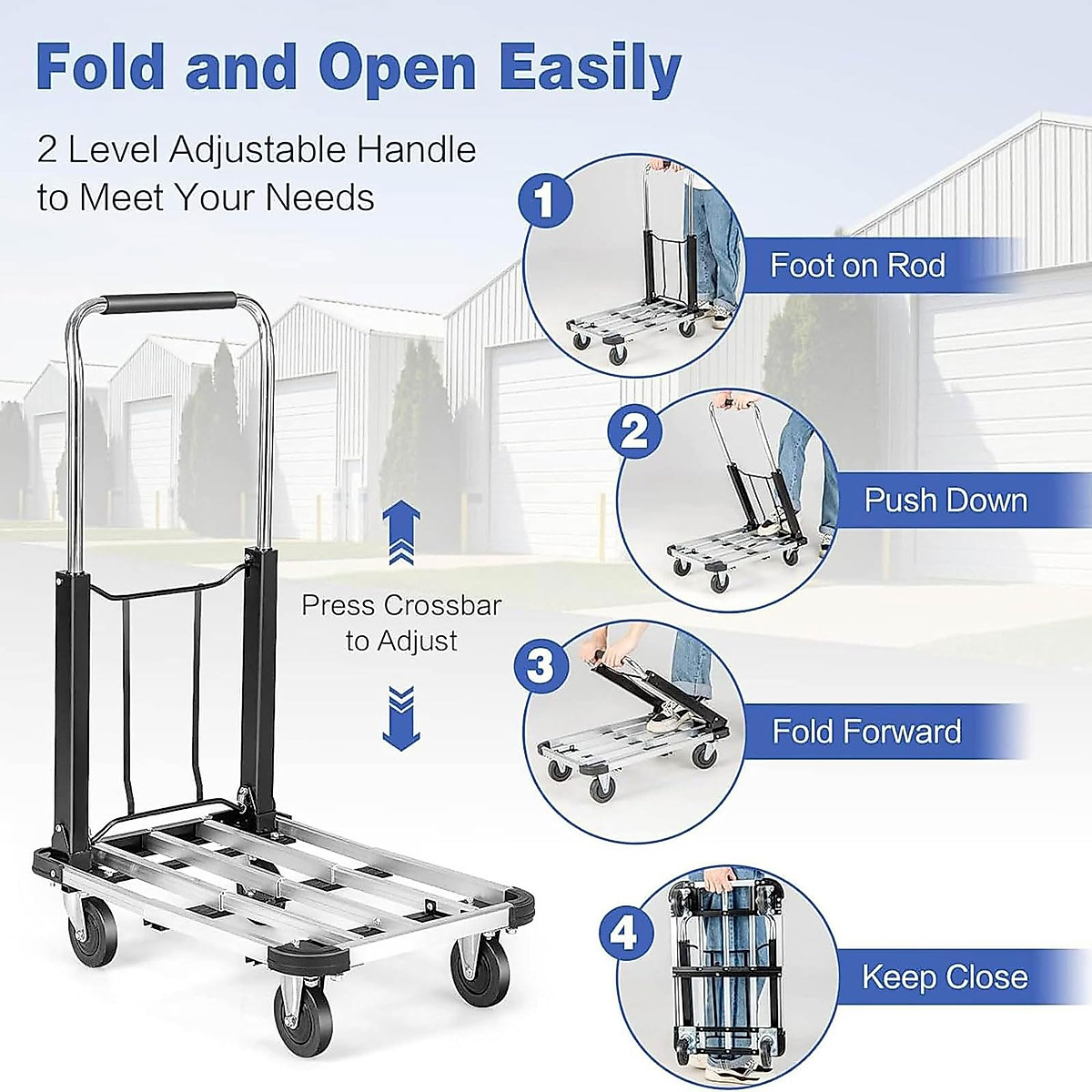 Generic Heavy Duty Flatbed Trolley Foldable Handling Truck Universal Brake Wheel Loading Moving Trolley for Warehouse Use