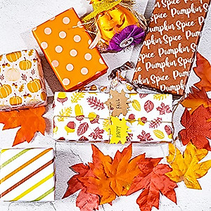 Whaline 90 Sheet Fall Theme Tissue Paper Pumpkin Leaves Dots Stripes Patterned Art Tissue 6 Design Orange Yellow Autumn Wrapping Paper Art Craft Paper for Fall Harvest Thanksgiving Gift Bag Pompom