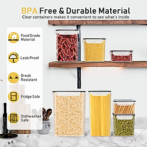 Airtight Food Storage Containers, 24 Pcs Kitchen Pantry Organization and Storage, Large Plastic Cereal Containers with Lids, Containers for Food, Rice, Flour, Cereal, Include Measuring Spoons, Labels