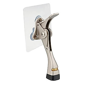 HOME&I No Drilling Kick Down Door Stop Stopper with Self-Adhesive Traceless Mounted Screw Bracket,Stickers.Easy Pedal Easy Step Door Kick Doorstop,Height-Adjustable Rubber Foot,4 Inch (Satin Nickel)