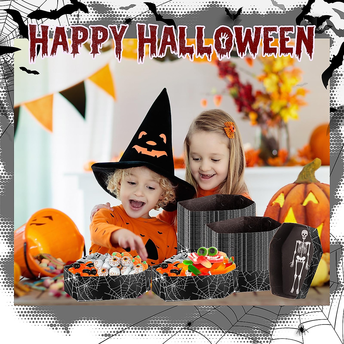 Tenceur 100 Pieces Halloween Coffin Snack Trays Halloween Party Food Supplies Coffin Boxes for Treats for Halloween Storage Charcuterie Board Serving Supplies