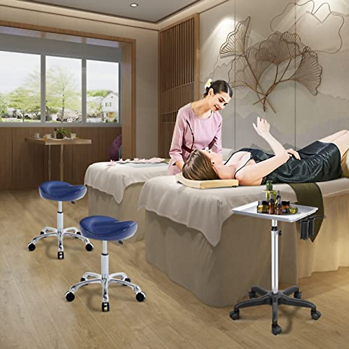 Lilfurni Saddle Stool Rolling Chair,Pneumatic Height Adjustment Stool with Wheels for Salon,Home,Office