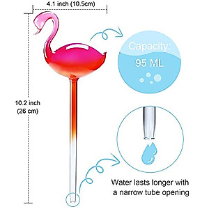 Self-Watering Glass Globes 2PCS Flamingo Gradient Hot Pink 10" Long Hand Blown Bulbs Pot Plant Waterer Home Indoor Outdoor Garden Patio Hanging Flower Aqua Spike Decorative Automatic Irrigation System