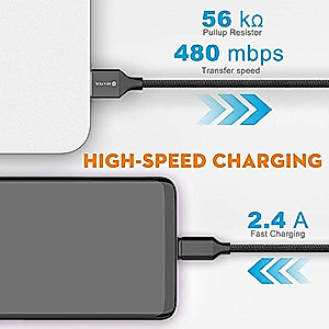 Micro USB Cable, Spater Nylon Braided Cord Android Charger (2-Pack, 6.6 Feet) Sync and Fast Charging Cable Compatible with Samsung, Kindle, Android Smartphones, Moto G5, PS4 (Black)