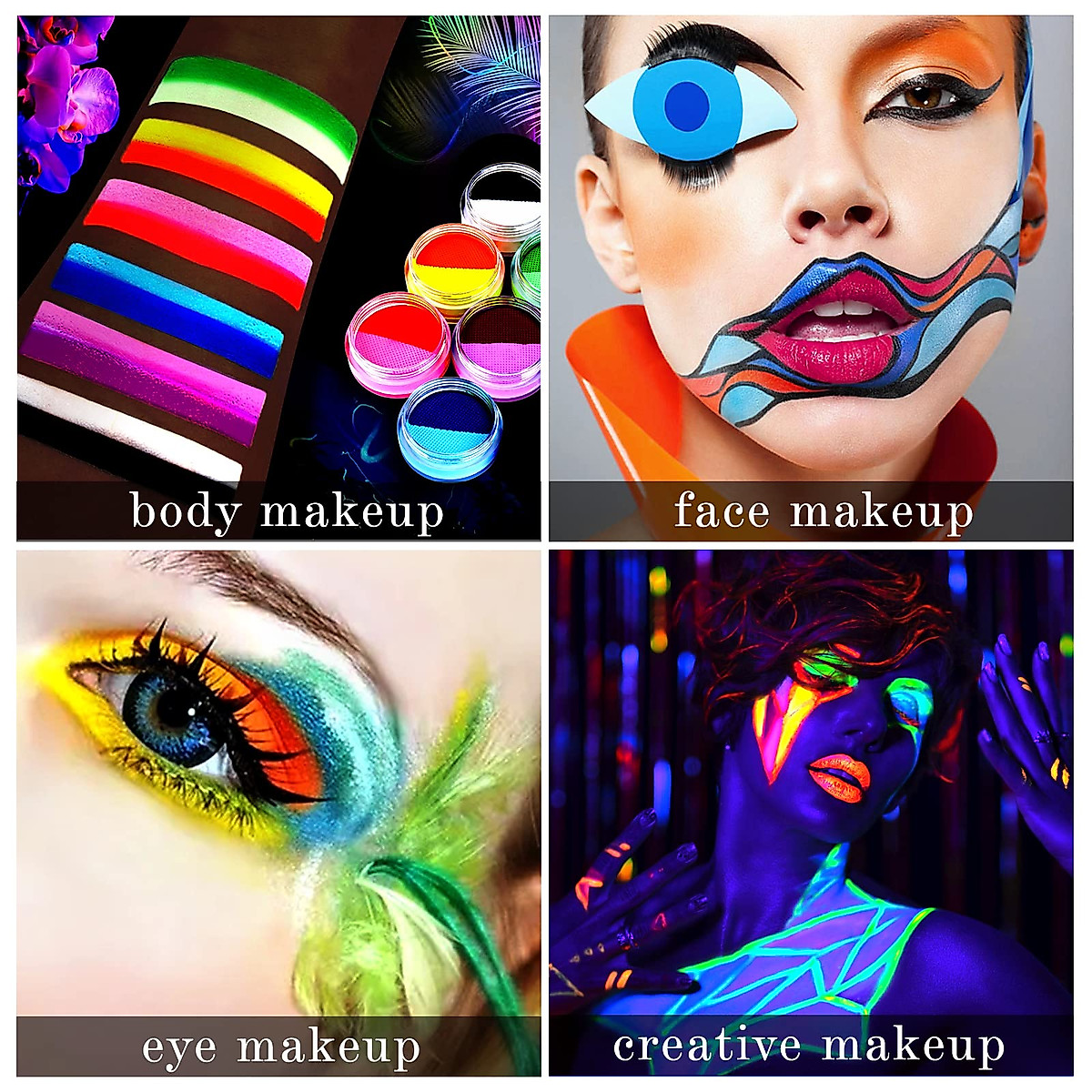 Water Activated Eyeliner, UV Glow Neon Cake Paint, 12 Bright Color Hydra Eye Liner,UV Glow Blacklight Luminous Body Face Makeup Paint, Costume Halloween and Club Makeup Art Paint (01)