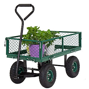 Wagon Cart Heavy Duty Garden cart with Wheels Utility Yard Wagon with Removable Sides with a Capacity of 650 lb, Green