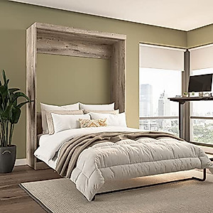 Bestar Pur Murphy, Space-Saving Wall Bed for Multipurpose Guest Room or Home Office, Queen, Rustic Brown