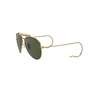 Ray-Ban RB3030 Outdoorsman I Aviator Sunglasses, Shiny Gold/G-15 Green, 58 mm