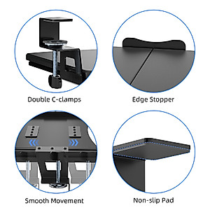 suptek Keyboard Tray Under Desk Pull Out with C Clamp Mount, Computer Keyboard & Mouse Tray, 25.6 (30 Including Clamps) x 11.8 inch Slide-Out Platform Computer Drawer for Typing, Black, DSF1