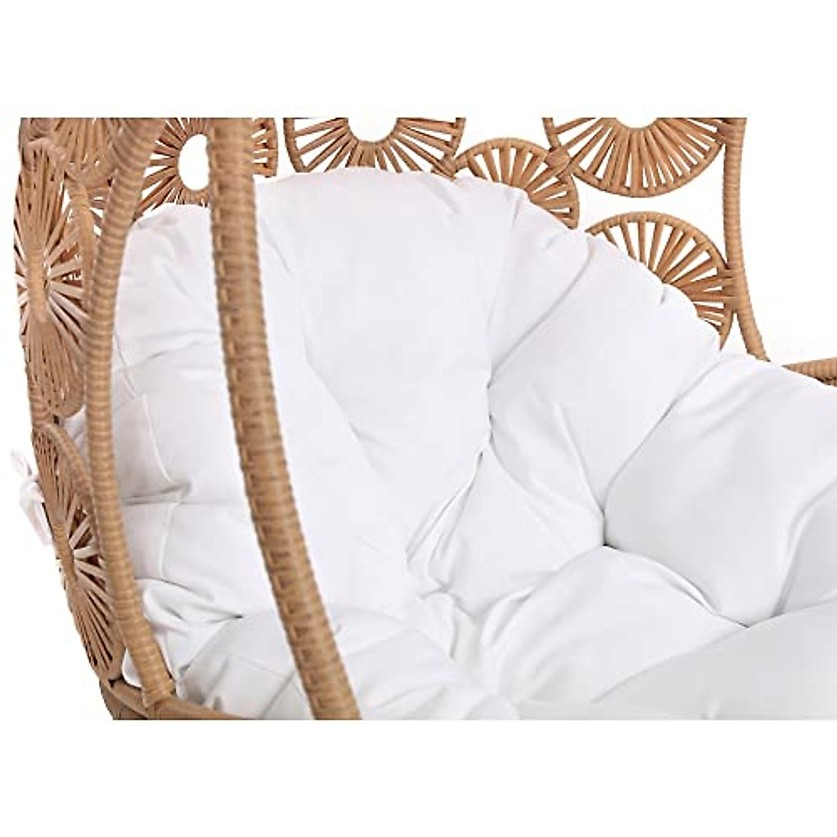 Zuri Furniture Modern Bay Tan Basket Swing Chair White Cushion with Stand