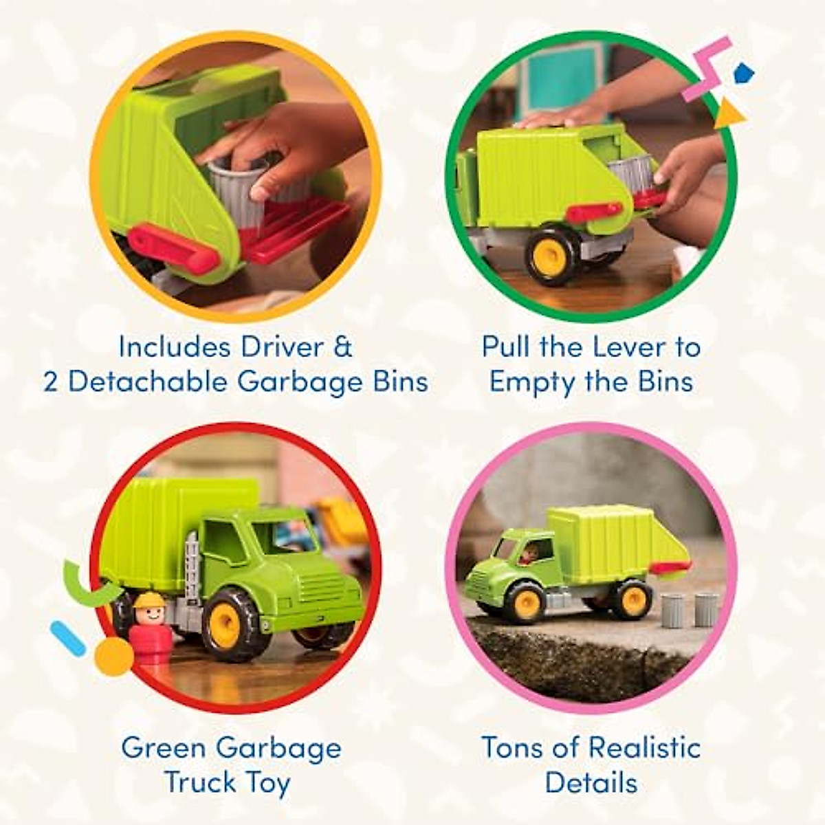 Battat – Green Recycling Truck – Classic Toddler Trucks – Eco-Friendly Toy – Soft Rubber Wheels – 18 Months + – Garbage Truck