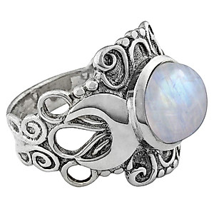 Sterling Silver Large Moonstone Victorian Triple Moon Goddess Ring Size 7
