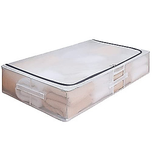 eYourlife2012 2 Packs Under Bed Dormitory Quilt Clothes Storage Box Organizer Transparent Flat Stackable Foldable Visible PVC Mesh with Steel Frame Storage Boxes Organizers